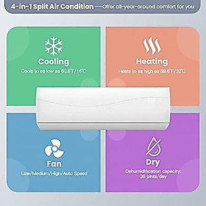 Mini Split ac/Heating System, 9000/12000/18000/24000 BTU MINI Split Air Conditioner; Heater, Saving Energy Wall-Mounted Ductless AC Unit with 1.5 Ton Heat Pump, Kit Rooms up to 1250 Sq. Ft, 208-230V