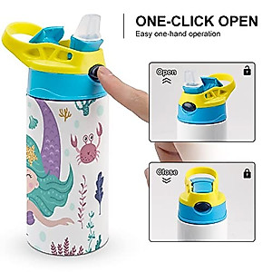 Water Bottle With Straw Mermaid Insulated Stainless Steel Vacuum Cup 500Ml For School 7.5x2.7 in