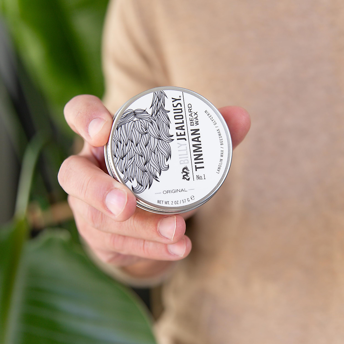 Billy Jealousy Tinman Beard Wax with Light Hold & Matte Finish, Nourishing Beard Care Product Formulated with Natural Beeswax & Glycerin for Soft, Tamed Facial Hair, 2 Oz