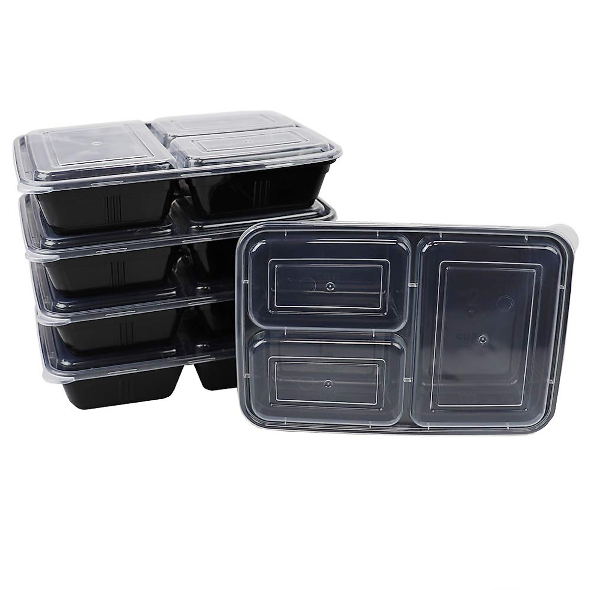 Home Basics 10 Piece BPA-Free Plastic Meal Prep Containers, Black (3 Compartments)