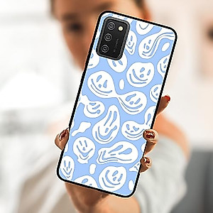 zaztify Phone Case for Samsung Galaxy A04, Pastel Light Blue White Funny Trippy Dripping Smile Melted Hippie Smiling Skull Ghost Face Cute Shockproof Protective Anti-Slip Soft Cover Shell