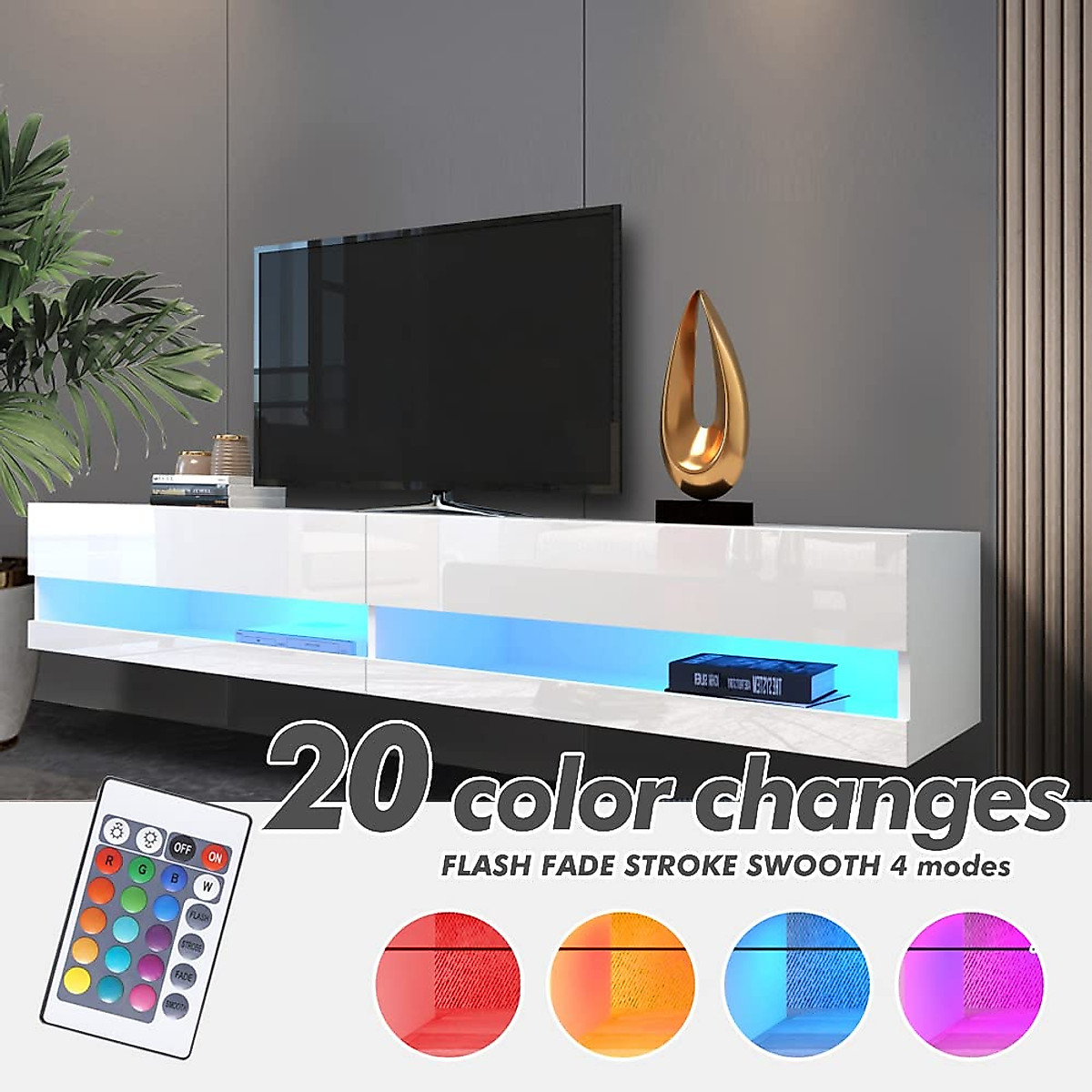 Kennkari Wall Mounted TV Stand with LED Lights - Floating Entertainment Center for 50-75 Inch TV