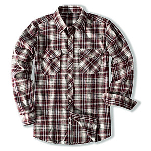 PJ PAUL JONES Mens Casual Button Down Shirts Flannel Plaid Cotton Regular Fit Long Sleeve Shirts Red White Large