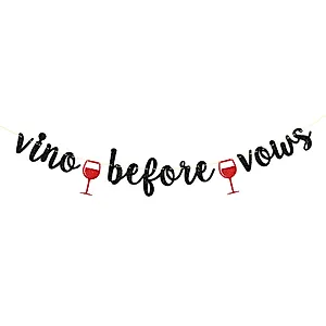 Dill-Dall Vino Before Vows Banner, Bridal Shower Banner, Bridal Shower/Bachelorette Wine Winery Party Decorations (Black)