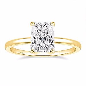EAMTI 3CT 925 Sterling Silver Gold Engagement Rings Radiant Cut Solitaire Cubic Zirconia CZ Wedding Promise Rings for Her Wedding Bands for Women Size 6