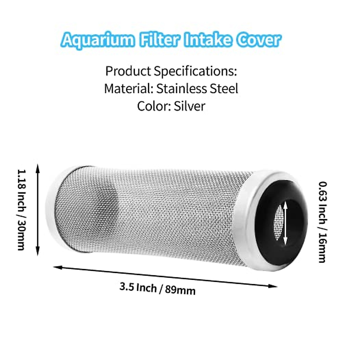 Bivethoi Stainless Steel Aquarium Filter Intake Cover, 16mm Shrimp Filter Guard Metal Fish Tank Filter Intake Strainer, Mesh Tube Filter Net Cover Aquarium Inlet Filter Screen for Fish Tank