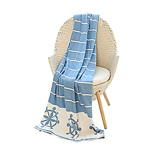Mika Home Nautical Reversible Cozy Bamboo Fiber Oversized Throw Bed Blankets for Couch, Sofa, Travel, 50X70”, Blue, White
