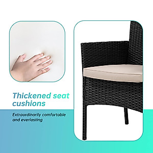 Ruesleag Patio Furniture 3 Pieces Outdoor Wicker Patio Furniture Conversation Set Patio Set Bistro Table Set for Backyard Porch Poolside Garden Balcony Lawn,Glass Coffee Table &RattanChairs Set,Black