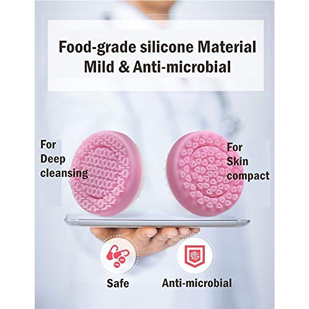 Magentak Electric Facial Cleansing Brush and Spa Massager Rechargeable Heart Motivation with 2 Types of Silicone Heads for Deep Cleansing, Exfoliating and Massaging (Pink)