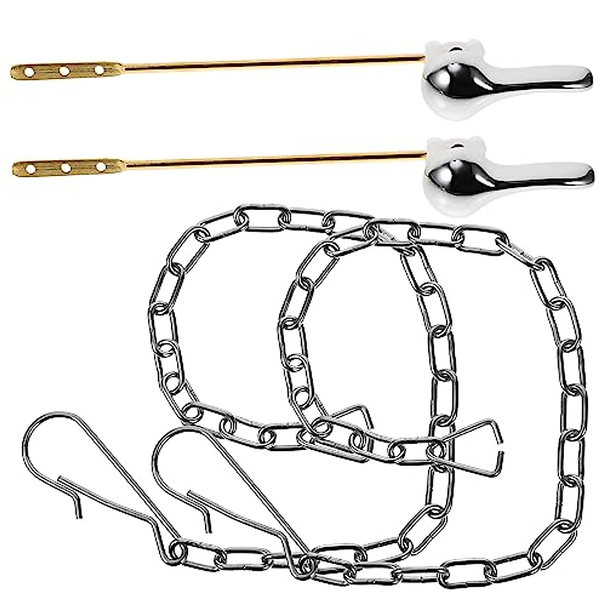 DOITOOL Toilet Accessories 6 Sets Toilet Handles Lever and Flapper Chains Flapper Chain Toilet Flush Tank Lever Metal Toilet Drain Valve Toilet Tank Handle Lever