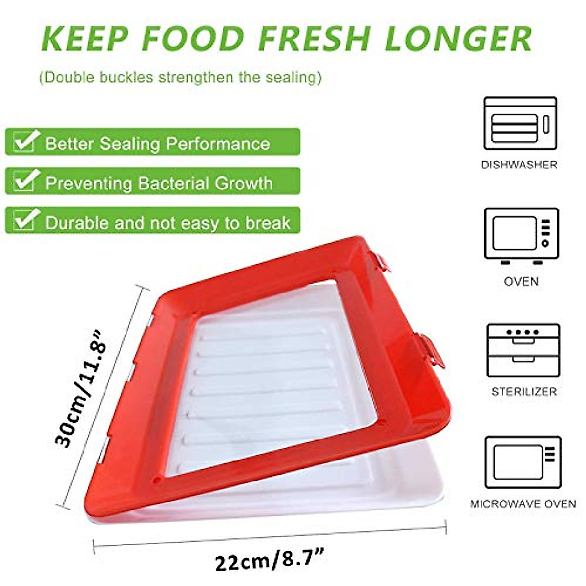 Food Plastic Preservation Tray- stackable food preservation trays- Reusable fresh tray food storage for Vegetable Fruit Meat Kitchen, Office, School (6)