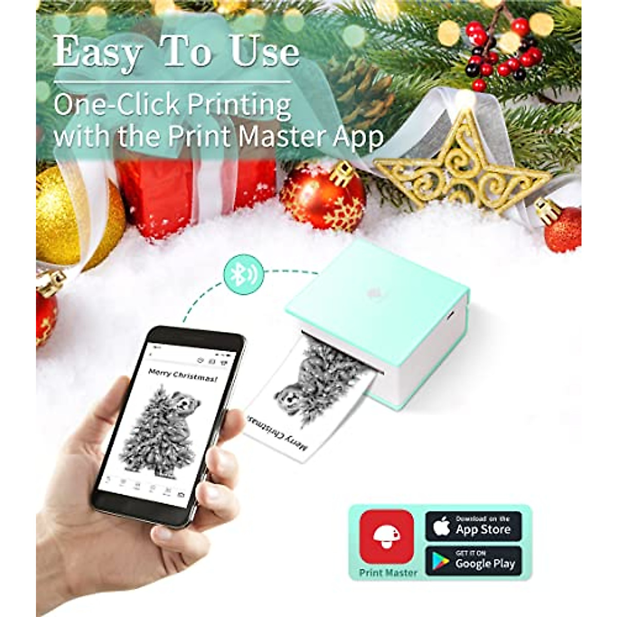 Phomemo Sticker Printer - M02 Mini Photo Printer, Bluetooth Portable Thermal Instant Sticker Maker, for iOS + Android, for Photo, Learning, Journal, Study Note, Christmas, Good Gift (Ice Cream Green)