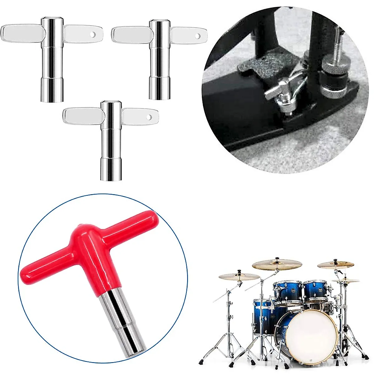 EASTROCK High Torque Drum Keys Pack of 4 with More Advanced Material Rubber And Plastic Handles Drum Key,Durable Tool Drum Torque Tuning Key With Hole(Red)