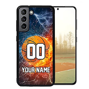 Personalized Basketball vs Name Number US Flag Decor Rubber Cover Phone Case for Samsung Galaxy S23 S22 S21 S20 ULTRA PLUS/ S21 FE /S20 FE/ S10 PLUS/ S9 PLUS/ S8 PLUS /S7 EDGE (Water Fire)