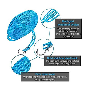 3 Pack Windproof Non-Slip Clothesline,Clothes Drying Rope Portable Adjustable Line Hanger for Camping Travel & Home Use (10M)