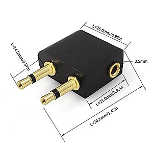 AFUNTA Airplane Flight Adapters for Headphone, 5 Packs Airline Converters for Earphone, with 1 to 2 Splitters - Black