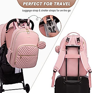 LOVEVOOK Diaper Bag Backpack, Quilted Baby Bag with Changing Pad & Pacifier Holder, Waterproof Travel Diaper Bags with USB Charging Port for Baby Boys Girls, Stylish and Large Capacity,Pink