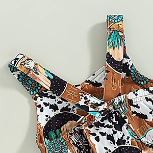 Sejardin Toddler Baby Girl Bell Bottoms Romper Western Cow Pattern Sleeveless Jumpsuit Overalls Infant Girl Summer Clothes (Brown Cow, 18-24 Months)