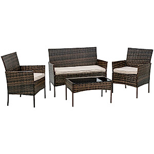 Patio Furniture 4 Pieces Outdoor Indoor Use Rattan Chairs Wicker Conversation Sets for Backyard Lawn Porch Garden Balcony,Brown