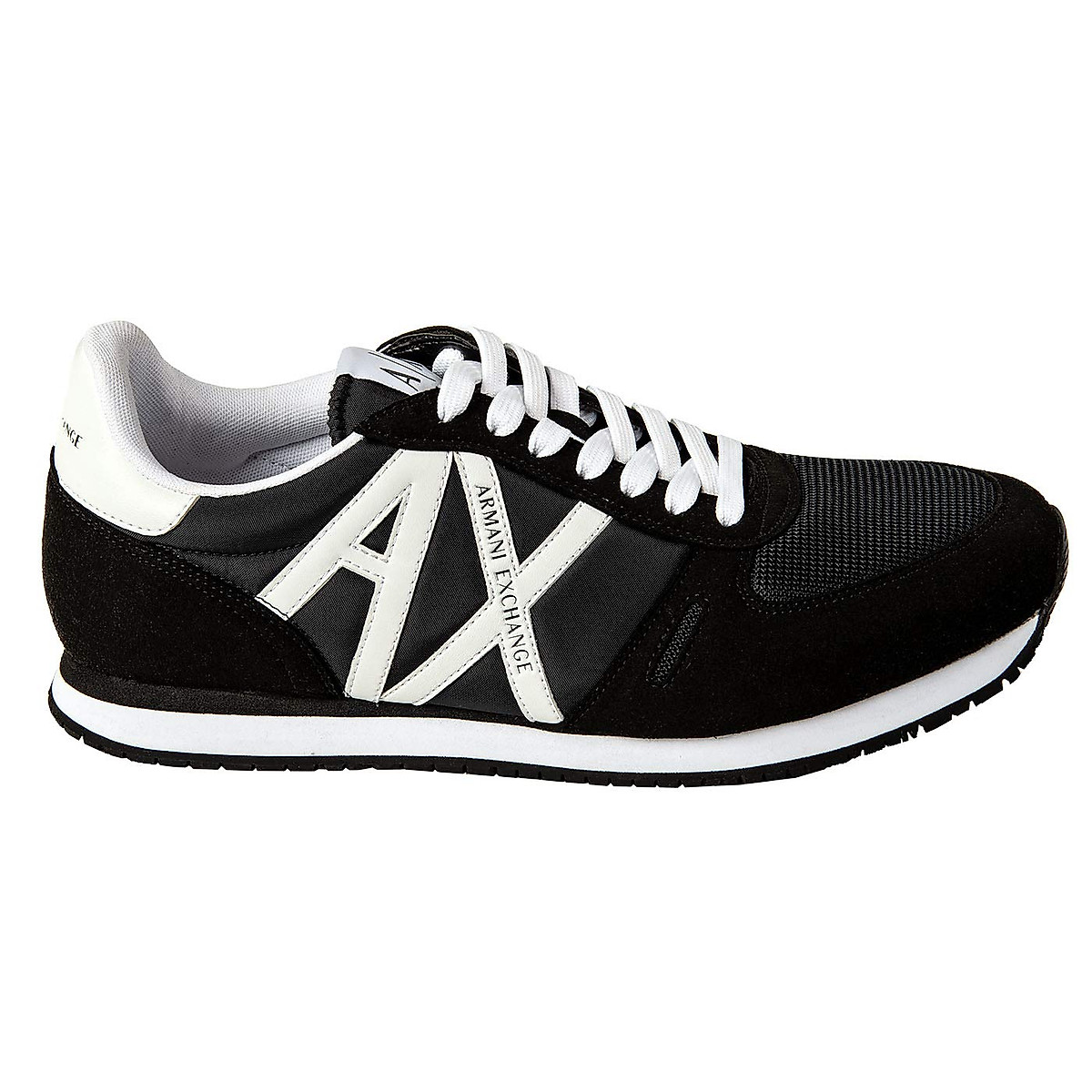 A | X ARMANI EXCHANGE Men's Lace Up Logo Sneaker, Black + White, 11