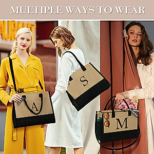 YOOLIFE Birthday Gifts for Women - Gift for Women, Teacher Gifts, Easter Basket, A Initial Tote Bag for Female Her Friend Sister Mom Birthday Gift for Her Mom Wife, Jute Initial Beach Tote Bag