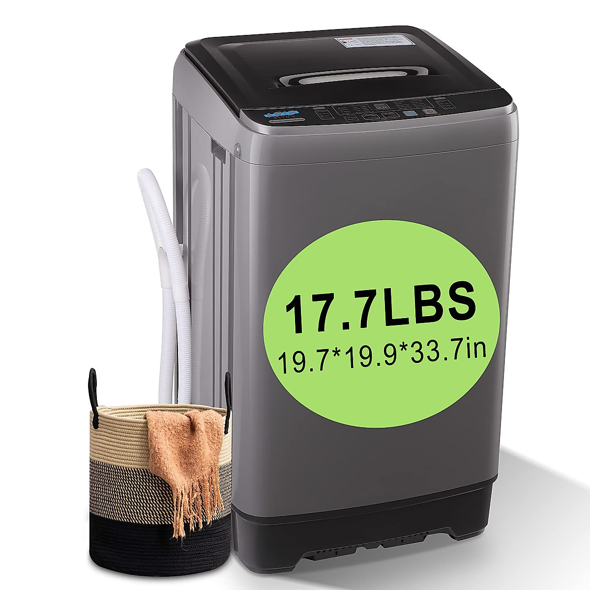 KRIB BLING 17.7 lbs Full Automatic Washing Machine with LED Display Compact Washing Machine with Drain Dump, 10 Wash Programs and 8 Water Levels Ideal for Dorms, Apartments, RV, Grey