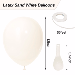 RUBFAC Sand White Balloons Latex Party Balloons 100pcs 12 Inch Helium Balloons for Wedding Bridal Baby Shower Graduation Anniversary Birthday Bachelorette Party Decoration, White Ribbon