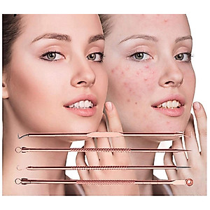 Blackhead Remover Pimple Comedone Extractor Tool, Effective Acne Removal Kit, Treatment for Blemish, Whitehead Pimple Popping, Zit Removing for Nose & Face Skin, Best Electroplated 4 PCS w/case.