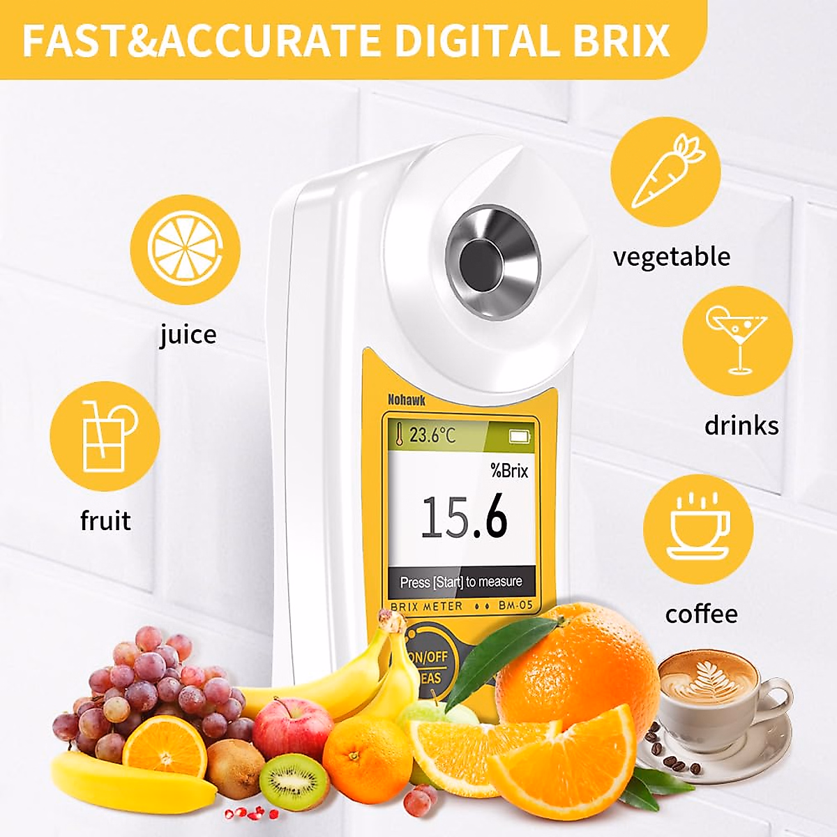 Digital Brix Refractometer Flagfront brix Meter Refractometer USB C Charging Automatic Temperature Compensation Brix Refractometer Range 0-55%，±0.1% Precision