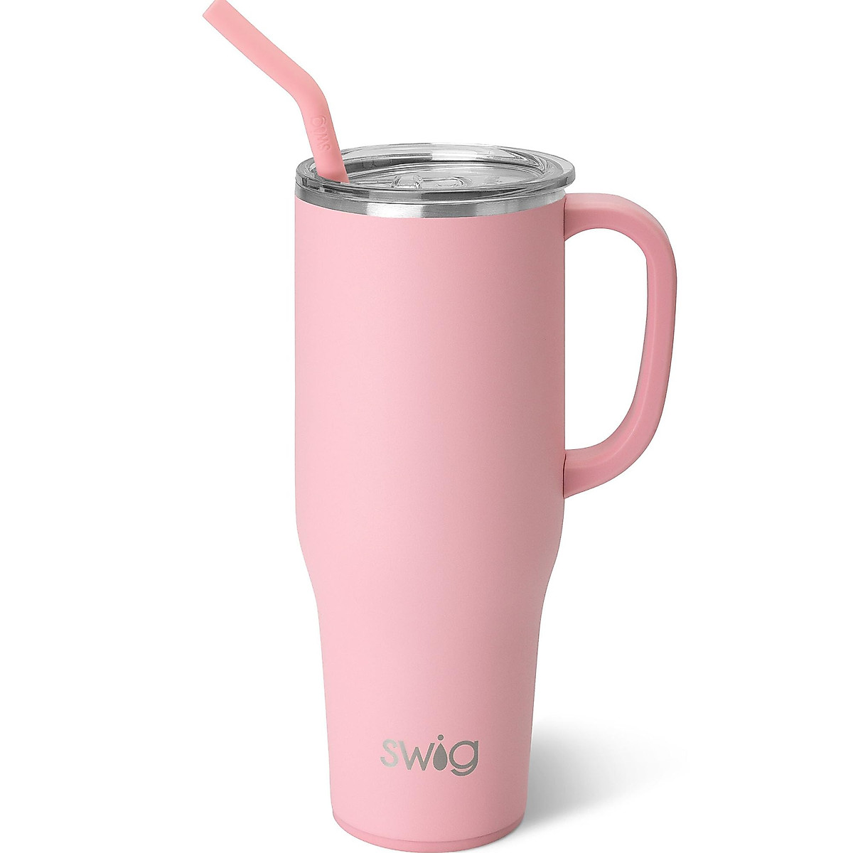Swig Life 40oz Mega Mug, 40 oz Tumbler with Handle and Straw, Cup Holder Friendly, Dishwasher Safe, Extra Large Insulated Tumbler, Stainless Steel (Blush)