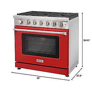 KOSTCH 36 inch Professional Freestanding Pro-Style Natural Gas Range or Liquid Propane Gas Range with 6 Burners, 6.0 cu.ft. Oven Capacity, in Stainless Steel - KOS-36RG03M (Red)