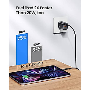 USB C Charger, SAFUEL 30W PD QC 3.0 Fast Charging 2 Ports Wall Charger [USB C+USB A], Quick Charge Power Adapter for iPhone 14 13 12 11 Pro Samsung S21 S20 Note 20 iPad Mini Google LG Tablets AirPods