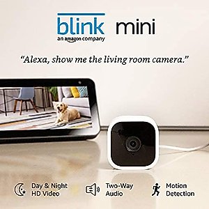 Certified Refurbished Blink Mini – Compact indoor plug-in smart security camera, 1080 HD video, night vision, motion detection, two-way audio, Works with Alexa – 2 cameras