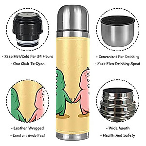 Stainless Steel Leather Vacuum Insulated Mug Dinosaur Thermos Water Bottle for Hot and Cold Drinks Kids Adults 16 Oz