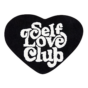 Aldopein Cute Black White Bath Mat for Bathroom Floor Bedroom Aesthetic, Boho Funky Fun Cool Bathroom Rugs Mat Non Slip Washable, Self Love Club Plush Heart Shaped Indoor Small Area Rugs, 24’’x32’’