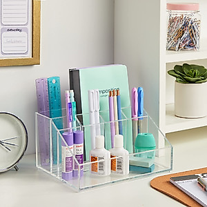 STORi Chloe Clear Plastic Stackable Vanity Makeup Organizer | Rectangular 6-Compartment Holder for Cosmetics, Brushes, Eyeshadow Palettes, & Beauty Supplies | Made in USA