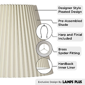 Set of 2 Pleated Empire Lamp Shades Ivory Large 10" Top x 17" Bottom x 14.75" High Spider with Replacement Harp and Finial Fitting - Springcrest