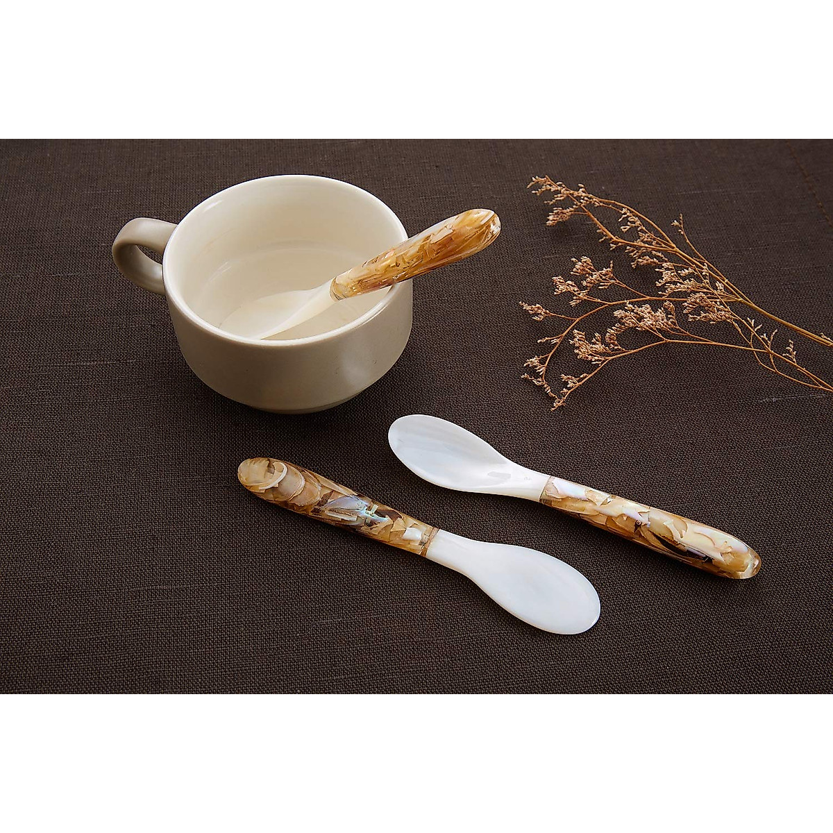 DUEBEL Set of 5 Pink Mother of Pearl MOP Caviar Spoons for Caviar, Egg, Icecream, Coffee Serving (Pink, 12.5x2.5cm)