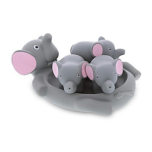 DolliBu Elephant Family Animal Bath Squirters 4 Piece Bath Toy Set, Children Bath Toys for Bathtime & Water Fun, Girls & Boys Floating Rubber Squirt Toys, Pool Toys for Kids - Gray Elephant