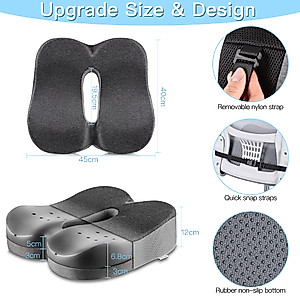 Elviros Chair Cushions, Adjustable Memory Foam Seat Cushion for Coccyx, Back, Tailbone, Sciatic Pain Relief, Non-Slip Chair Pads for Office, Car, Wheelchair, Gaming Chair (Black, Medium Soft)