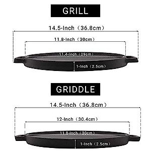 Cast Iron Reversible Grill/Griddle,12-Inch Double Handled Cast Iron Stovetop Grill/Griddle