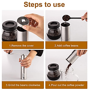 PARACITY Manual Coffee Bean Grinder Stainless Steel Hand Coffee Mill Ceramic Burr for Aeropress, Drip Coffee, Espresso, French Press, Turkish Brew