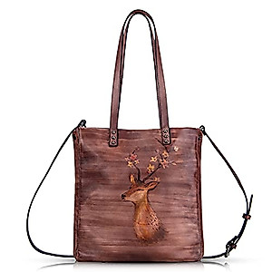 Crossbody Bag for Women Leather Tote Bag Handbags Hand-Painted Shoulder Bag Satchel (Coffee)
