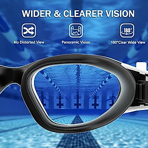 Fulllove Swimming Goggles, X1 Anti Fog Swim Goggles for Adult Men Women Youth, Anti UV No Leakage with Nose Clip Earplugs(B/All Black/Black Clear Lens)