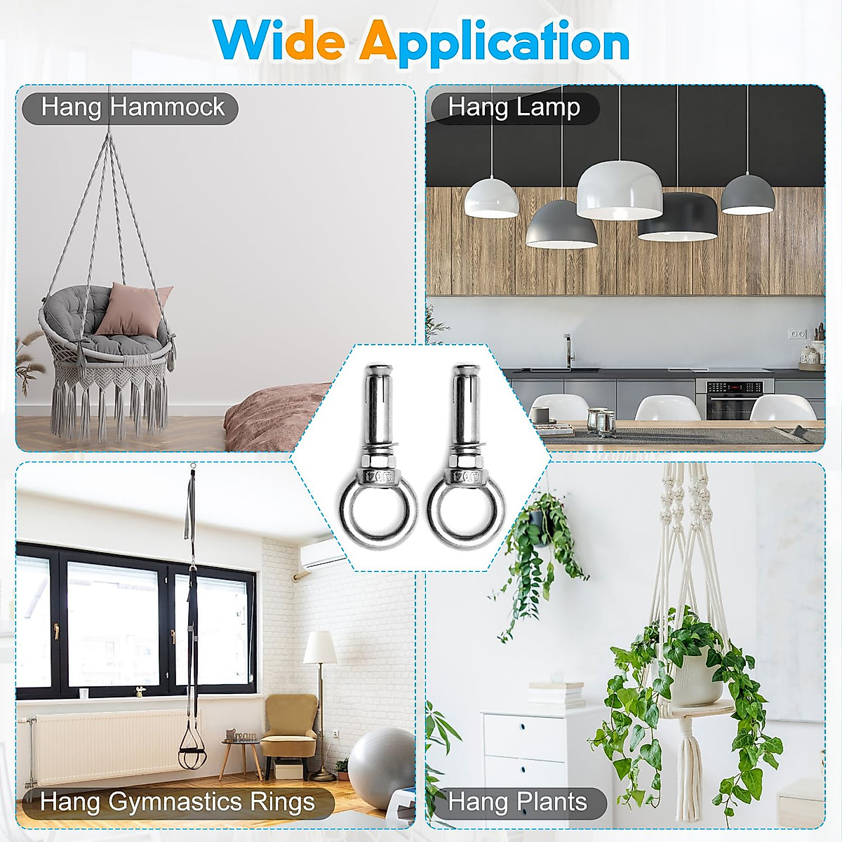 MroMax Expansion Lifting Eyebolt M8x50mm Eye Ring Bolt 2.95" Length 304 Stainless Steel Expansion Bolts with Nuts Eye Hooks Anchor Fastener for Concrete Wall Masonry Ceiling Silver 5Pcs