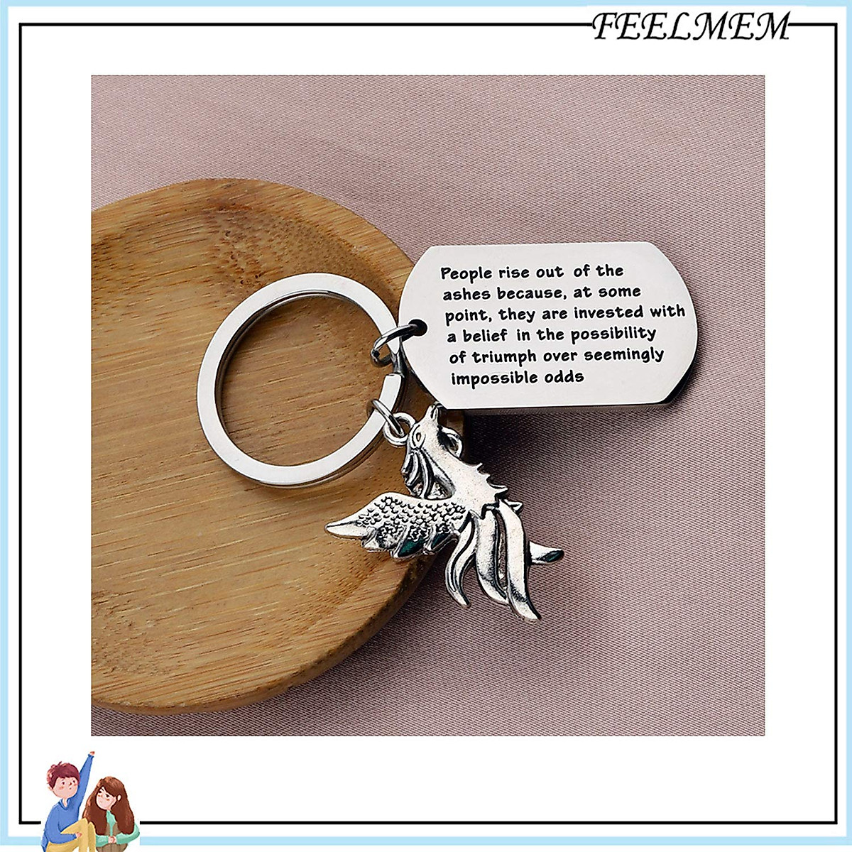 FEELMEM Inspirational Phoenix Keychain Phoenix Rising Rebirth Jewelry People Rise Out of The Ashes Fire Bird Jewelry for Break Up Gift Divorce Gift Cancer Survivor Recovery Gift (Phoenix Keychain)