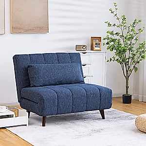 DNATS Convertible Sofa Bed 3 Position Folding Sleeper Chair w/Pillow Beige/Gray/Blue (Color : A)