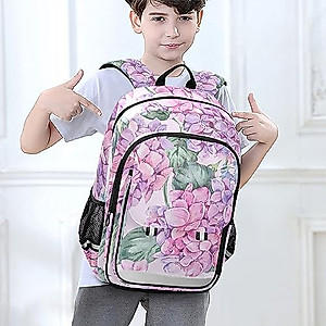 Joisal Pink Hydrangea Backpack for Middle School Girls Lightweight Kids Travel Backpack for Airplane