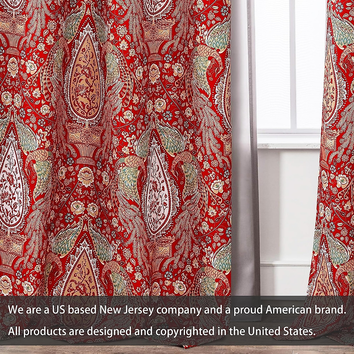 DriftAway Red Curtains for Bedroom 84 Inch Room Darkening Blackout Medallion Peacock Pattern for Living Room Window Drapes Grommet 2 Layers 2 Panels