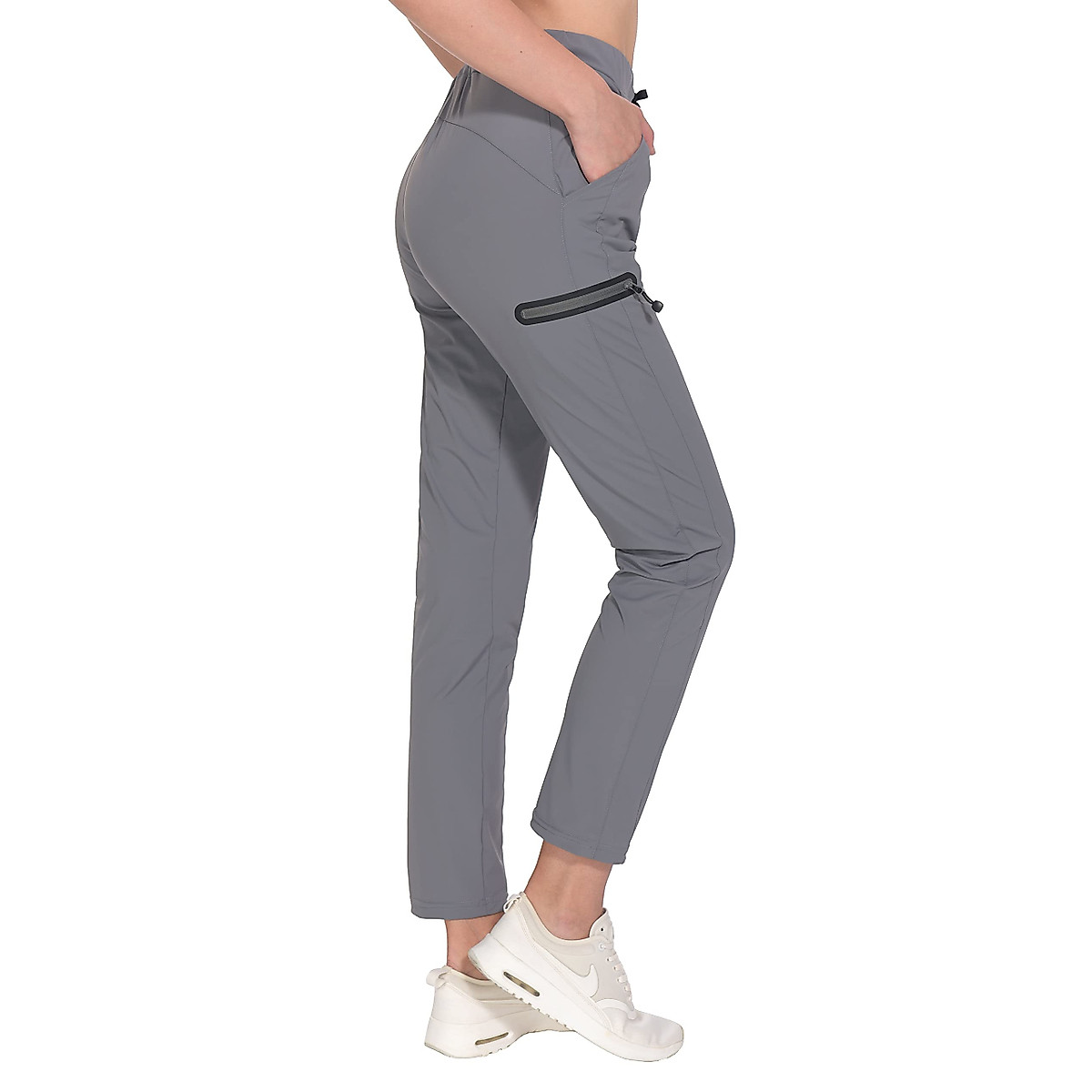 Little Donkey Andy Women's Ultra-Stretch Quick Dry Lightweight Ankle Pants Drawstring Active Travel Hiking Gray M